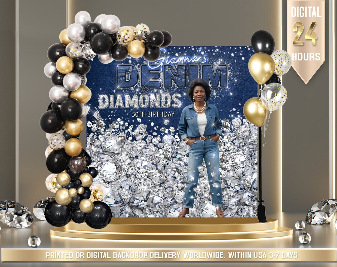 Denim and Diamonds Printed Birthday Backdrop | Denim Birthday Theme ...