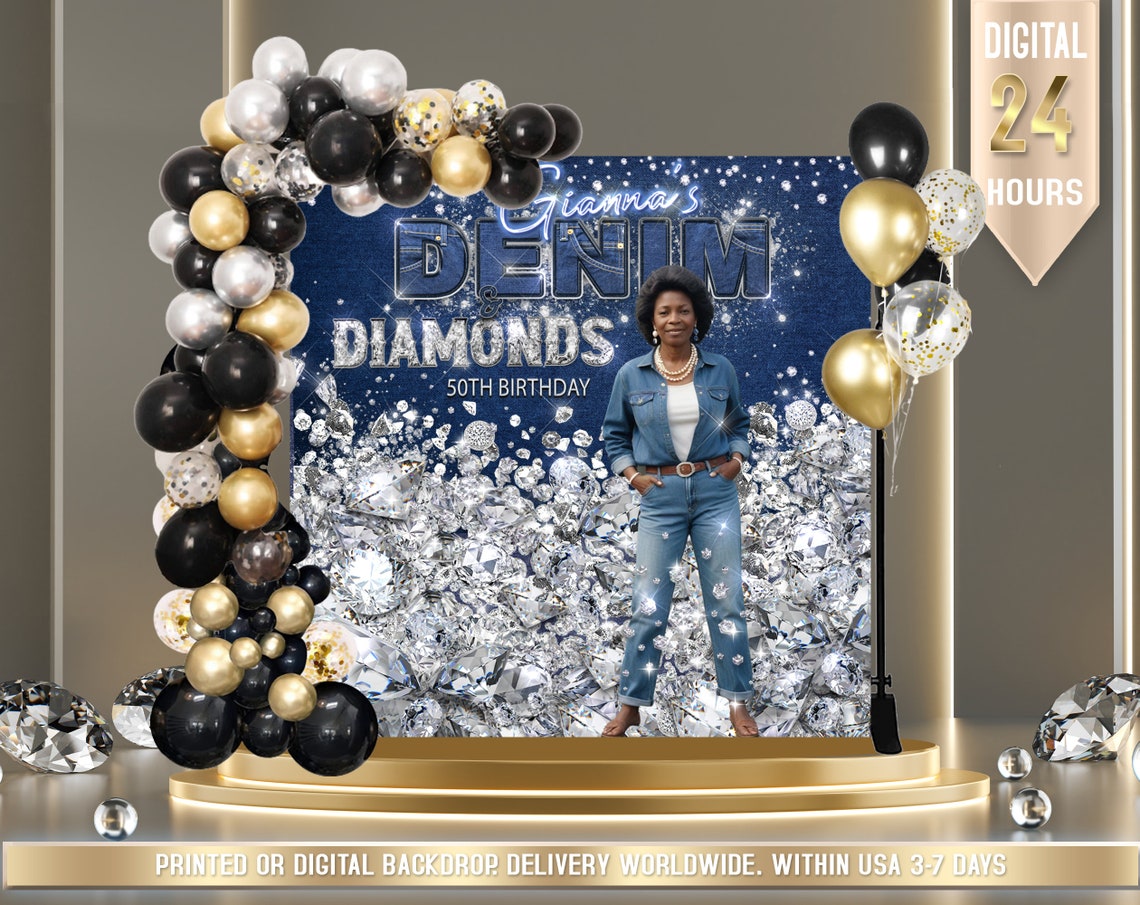 Denim and Diamonds Printed Birthday Backdrop Denim Birthday Theme ...