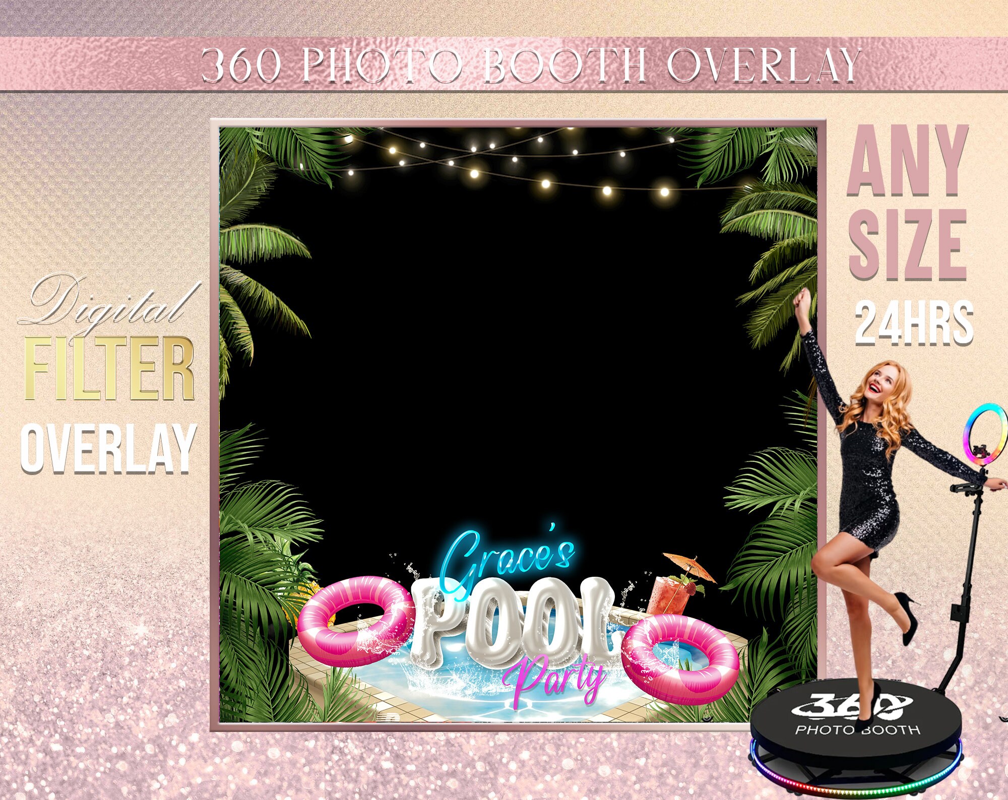 Pool Birthday Photo Booth, Pool Photo Template Birthday Party, Summer ...