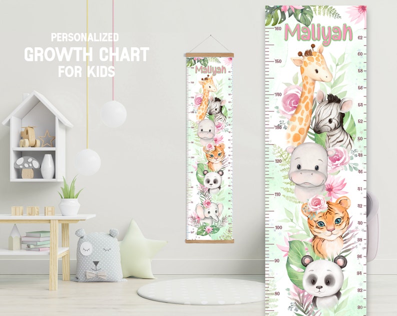 Safari Height Chart With Hanging Frame, Personalized Jungle Boy Girl ...