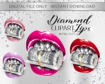 100 Dollar Bill Lips Clipart - Glossy Lips & Money PNG, Digital ...