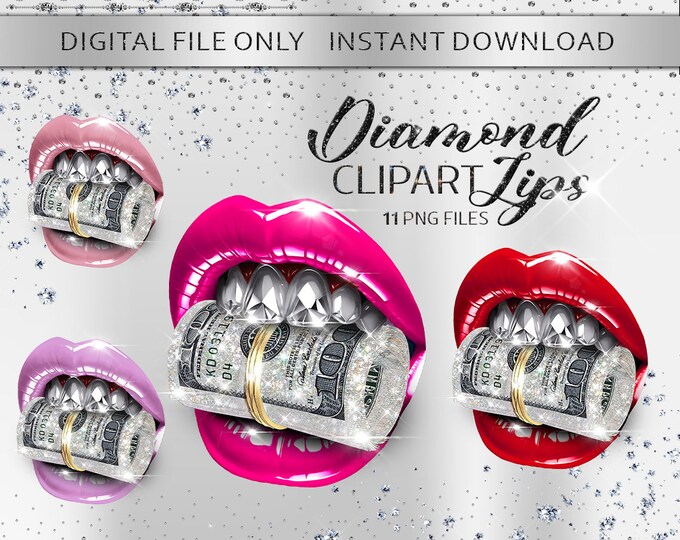100 Dollar Bill Lips Clipart - Glossy Lips & Money PNG, Digital ...