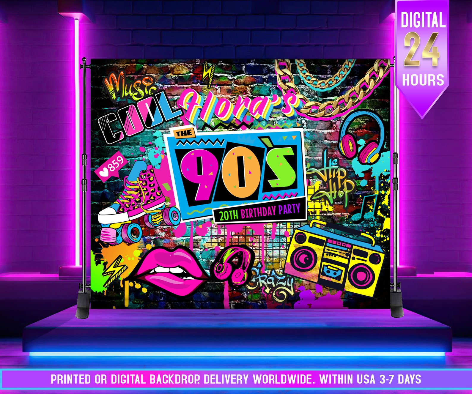 PRINTED or DIGITAL 90s Retro Party Backdrop 80s 90s Birthday Party ...