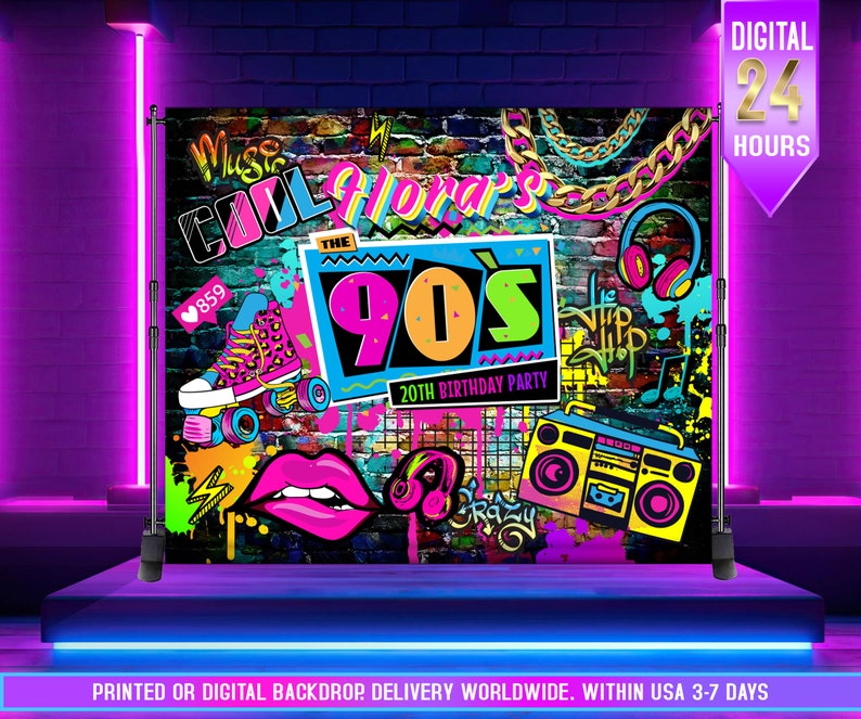 PRINTED or DIGITAL 90s Retro Party Backdrop 80s 90s Birthday Party ...