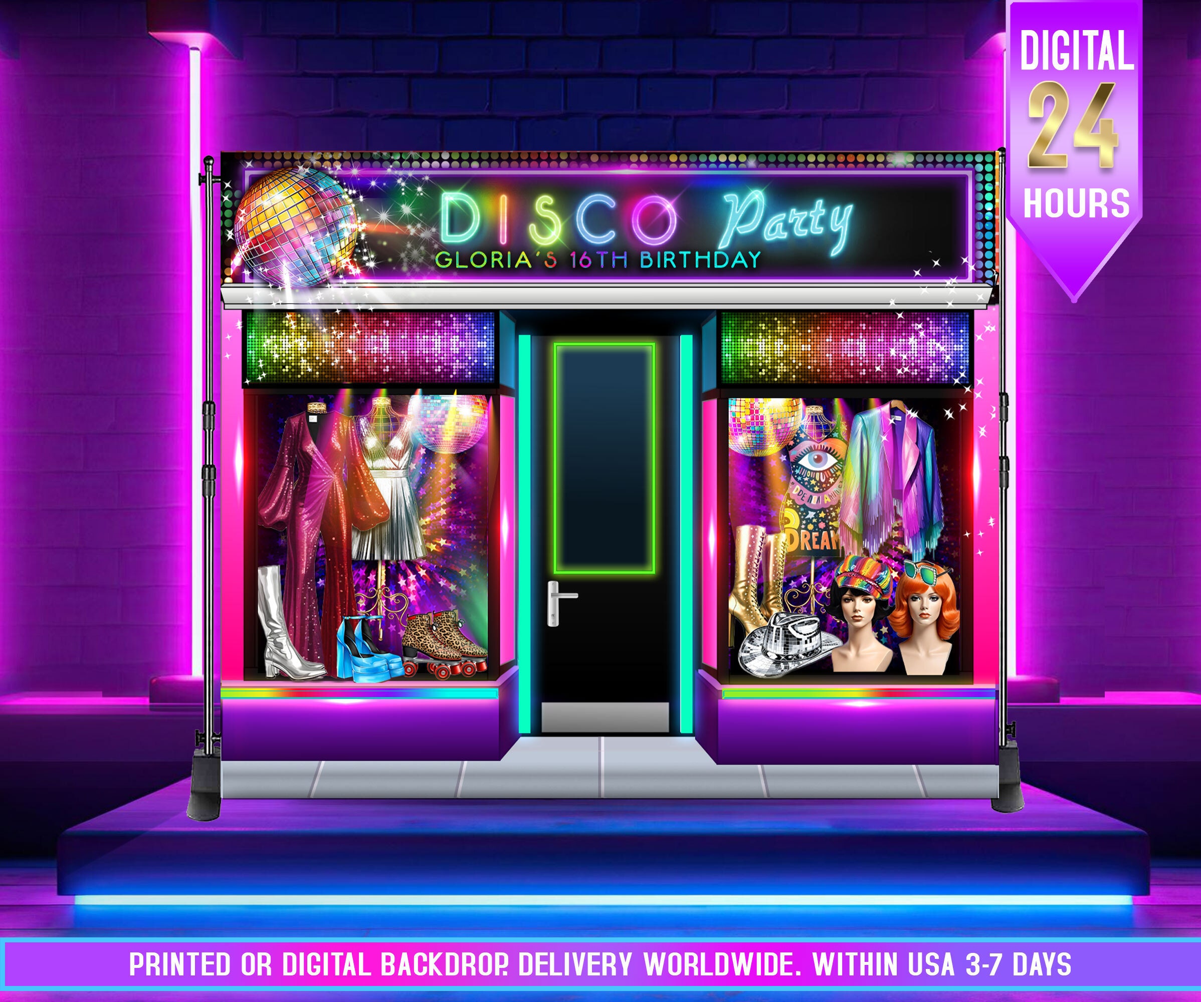 PRINTED or DIGITAL Store Front 70s Retro Party Backdrop disco Birthday ...