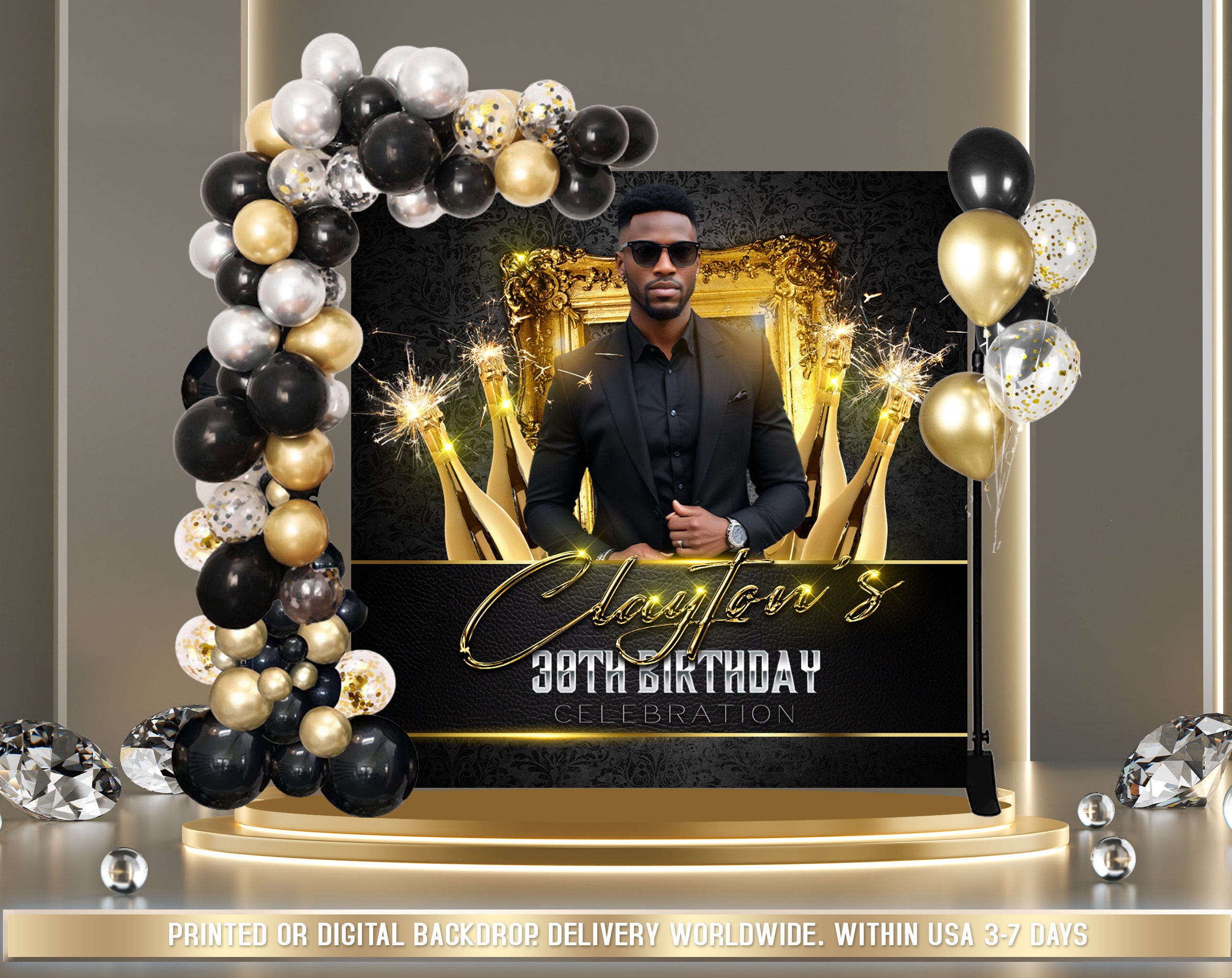 Black Man's Birthday Backdrop | Man's Birthday Background| Black ...