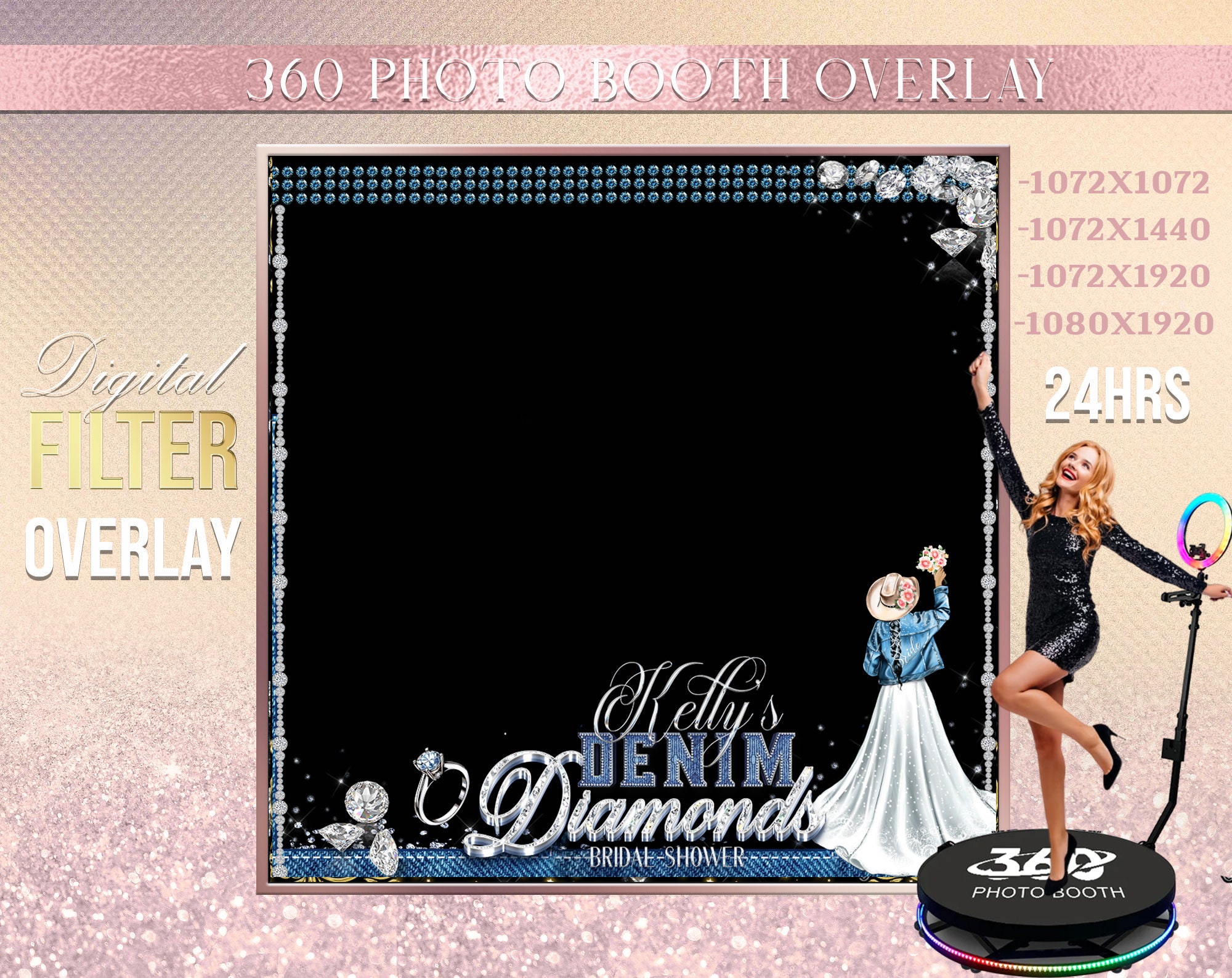 Denim and Diamonds Bridal Shower Photo Booth, Denim Photo Template ...