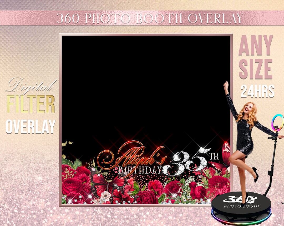 Any Size and Wording - Red Photo Booth Template, Red Flowers Birthday ...