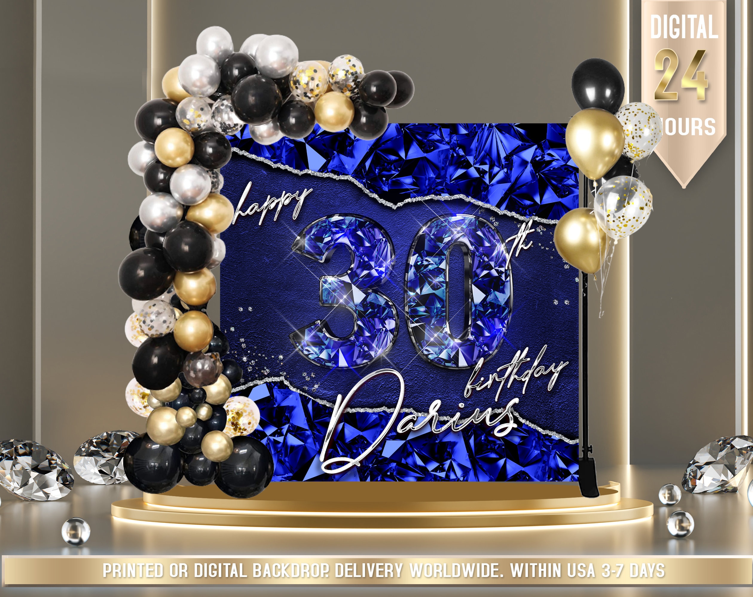 Royal Blue Birthday Backdrop | Blue Sparkle Background| Blue Backdrop ...