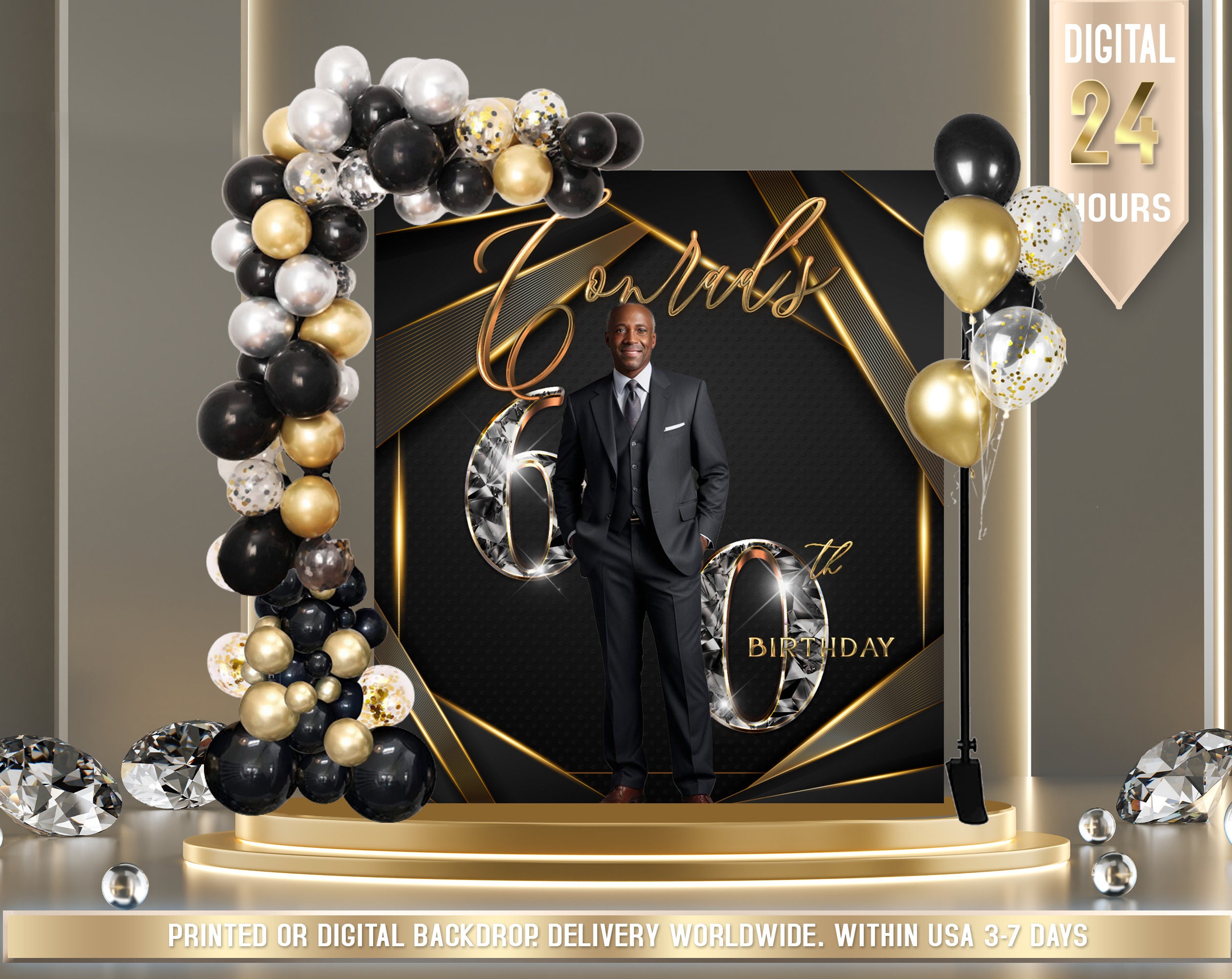 Black Man's Birthday Backdrop | Man's Birthday Background| Black ...