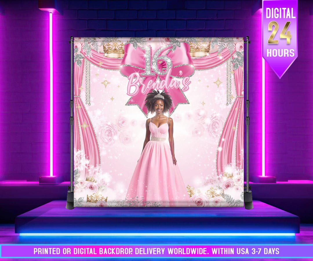 Sweet 16 Birthday Backdrop, Pink Backdrop, Sweet Sixteen Party,princess ...