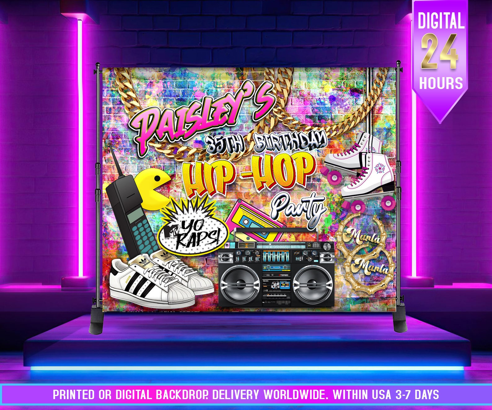 PRINTED or DIGITAL 90s Retro Party Backdrop 80s 90s Birthday Party ...