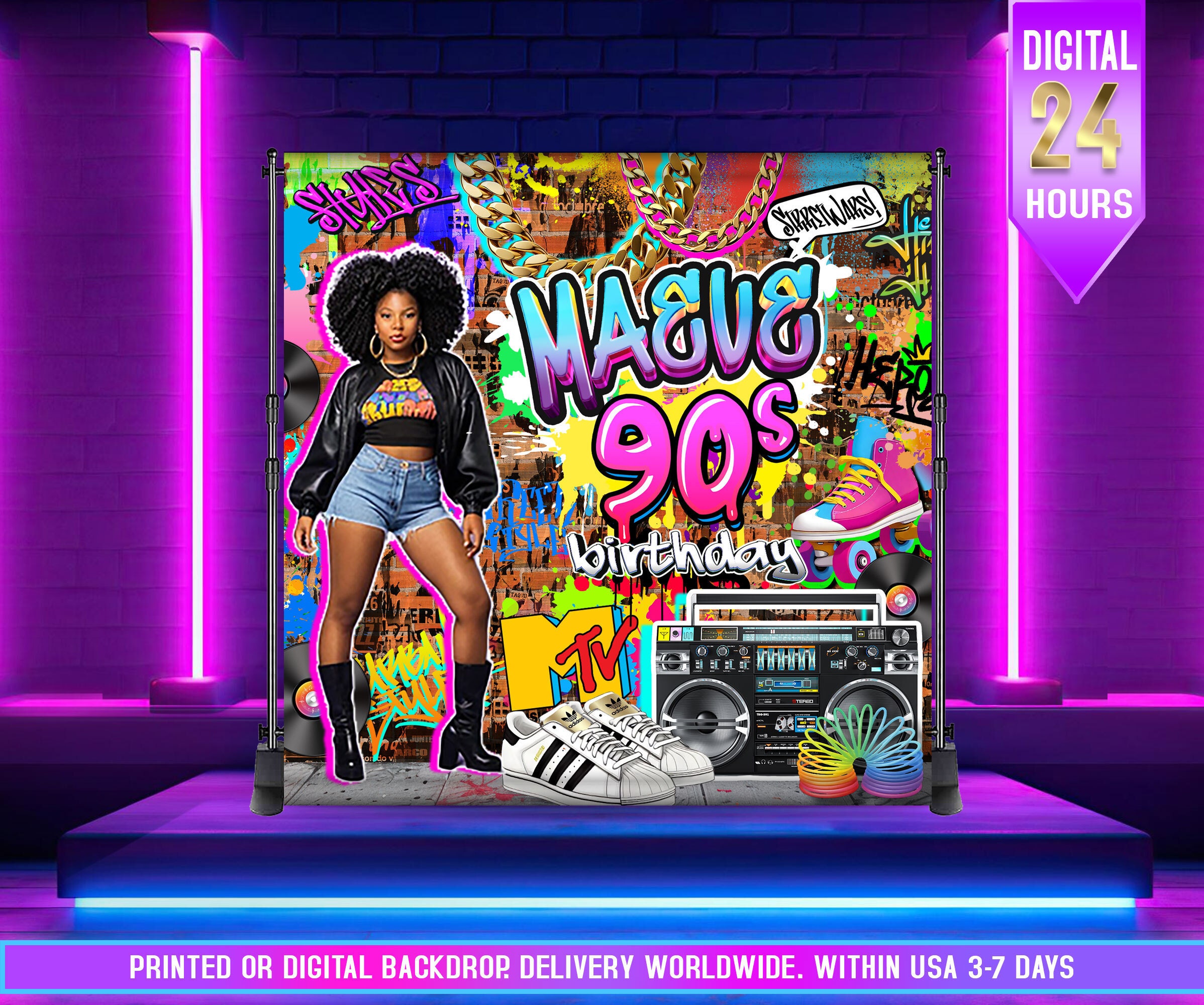 PRINTED or DIGITAL 90s Retro Party Backdrop 80s 90s Birthday Party ...