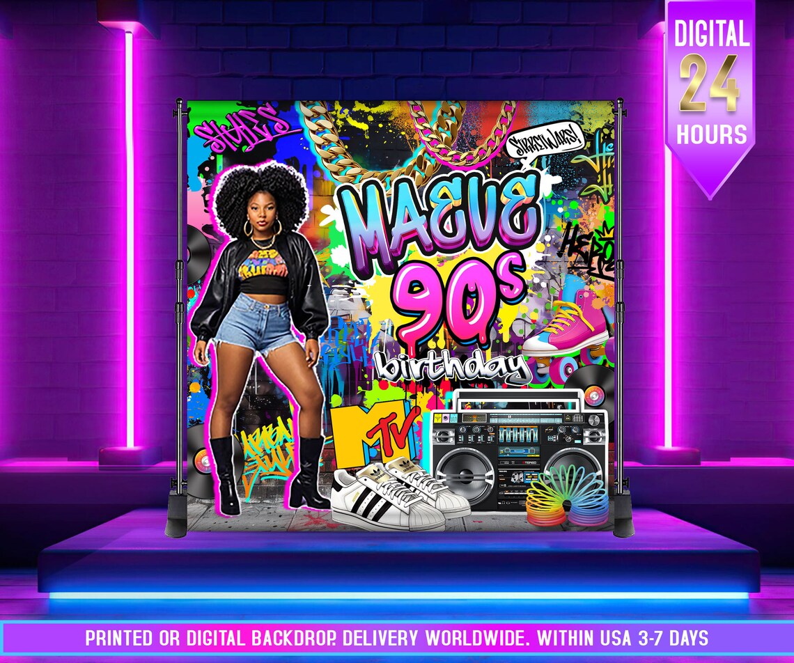 PRINTED or DIGITAL 90s Retro Party Backdrop 80s 90s Birthday Party ...