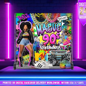 PRINTED or DIGITAL | 90s Retro Party Backdrop | 80s 90s Birthday Party ...