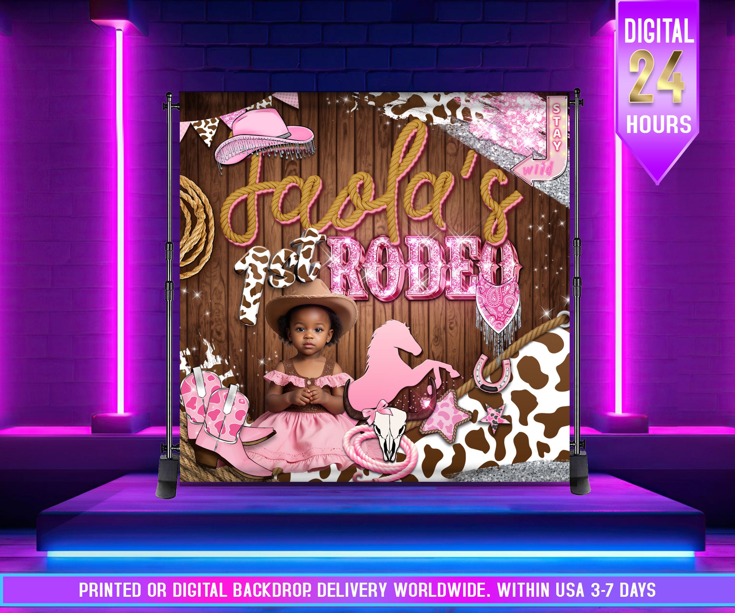 Rodeo 1st Birthday Backdrop Western Banner Cowboy Backdrop Cowgirl ...