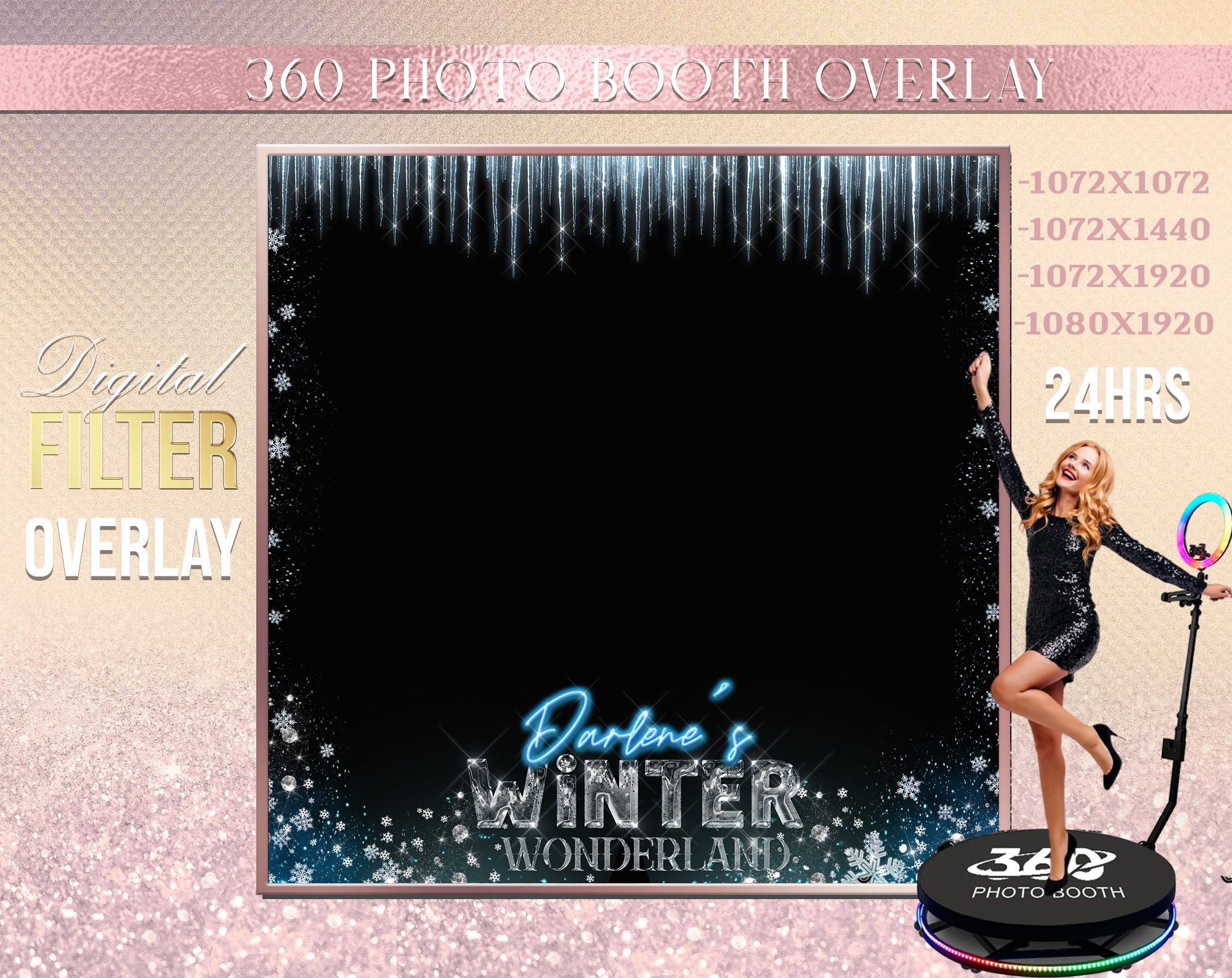 Winter Wonderland Photo Booth, Snowflake Photo Template Birthday Winter ...