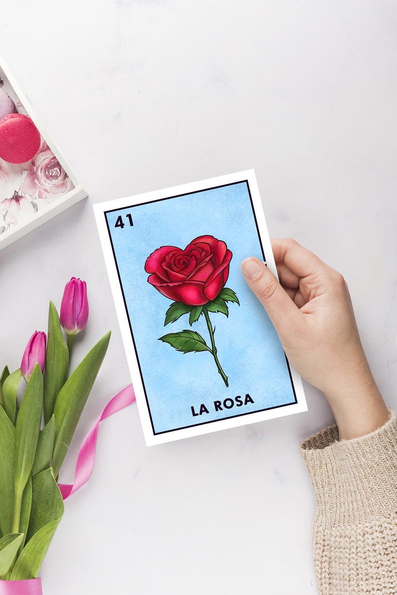 La Rosa Rose Loteria Mexican Greeting Card, Personalized Mexican Bingo ...