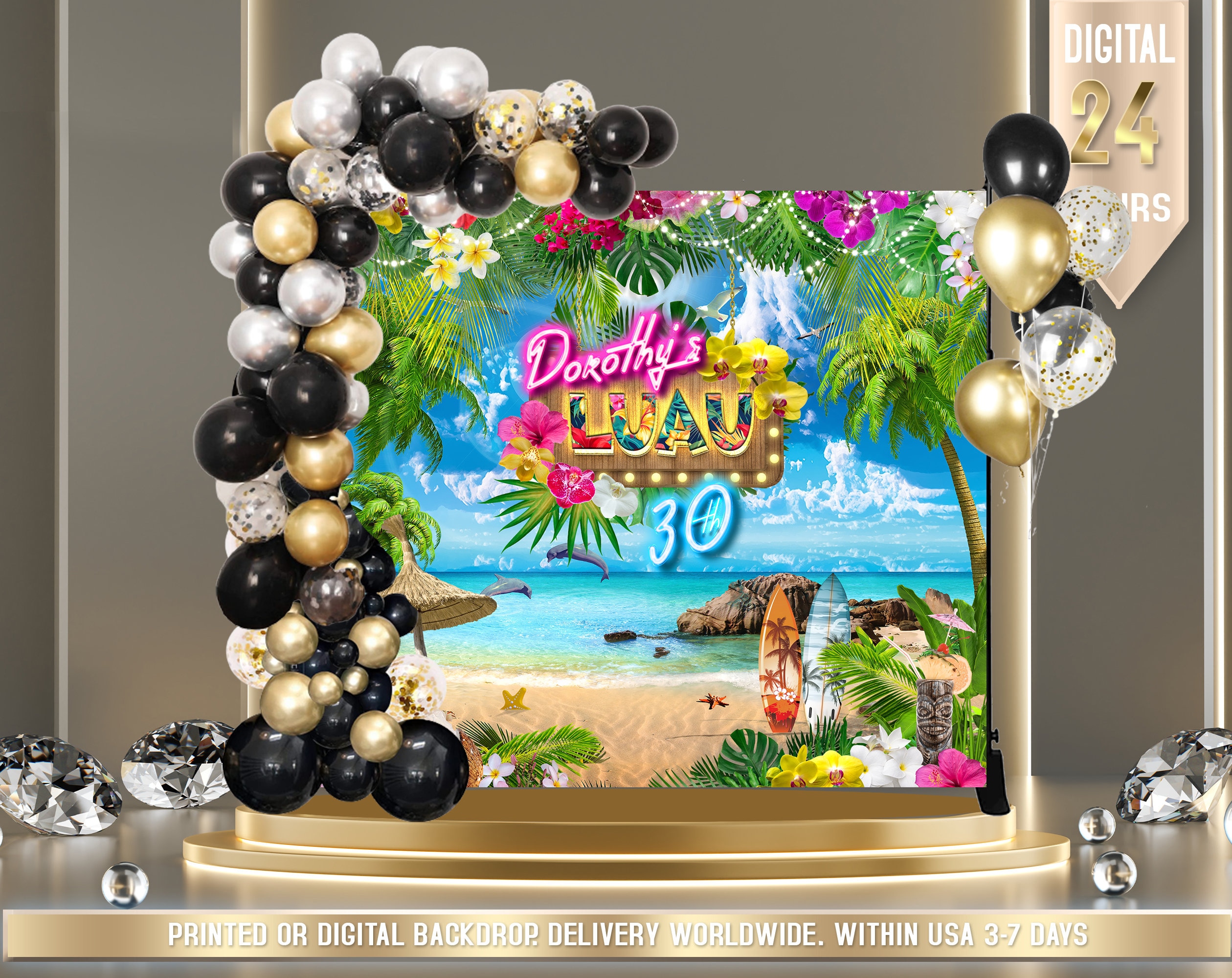 Aloha Backdrop Tiki Summer Birthday Backdrop Tropical Birthday Theme ...