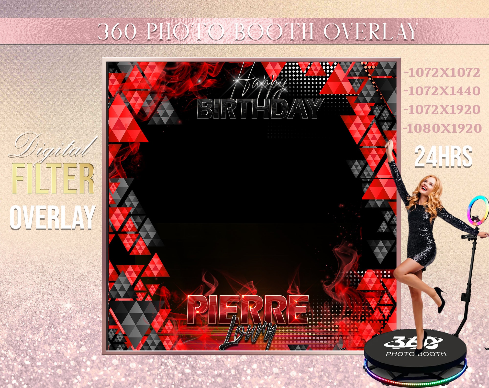 Red and Black Photo Booth, Red Photo Template Birthday Party, Man ...