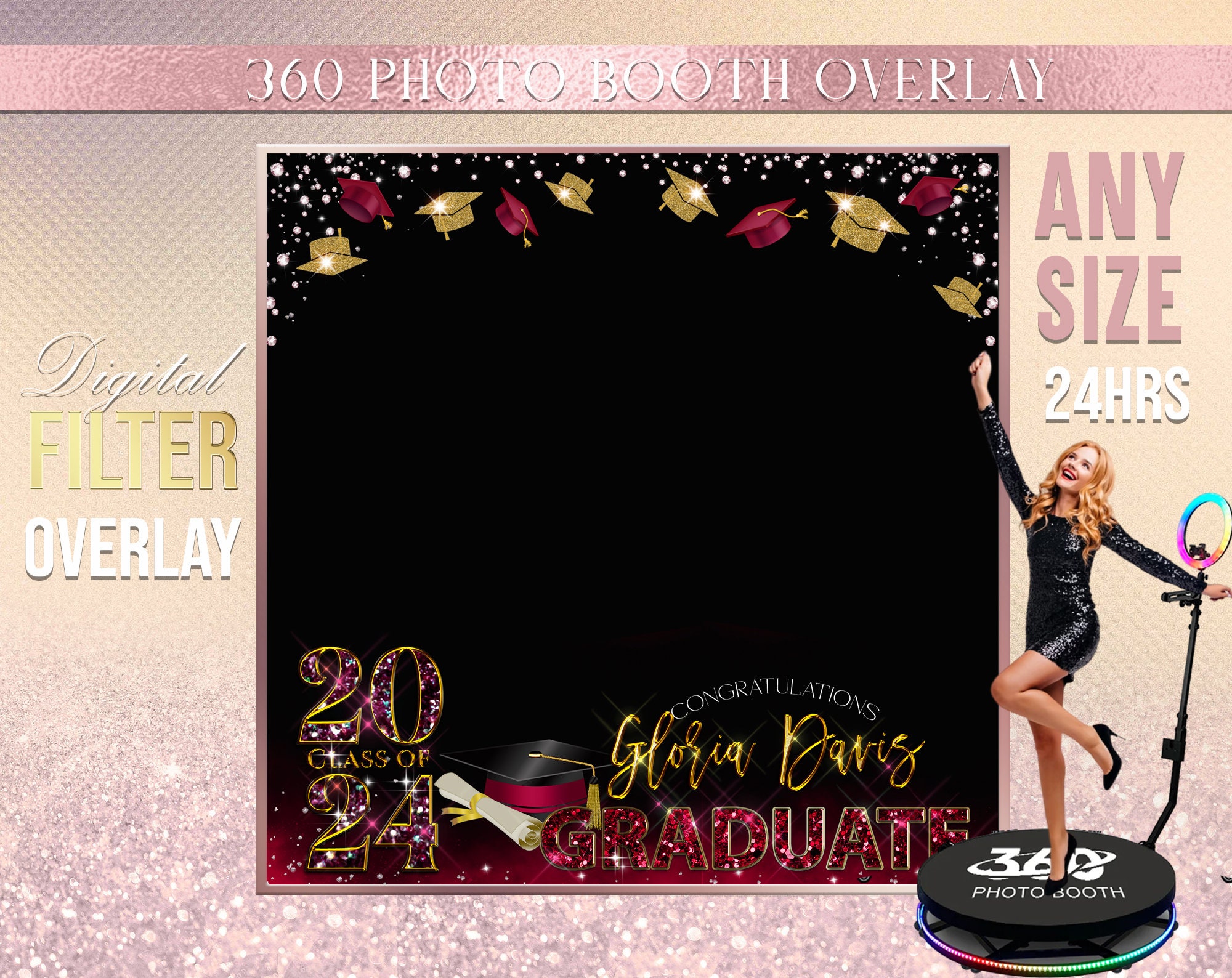 Burgundy Graduation Photo Booth Photo Template Birthday Party Class of ...