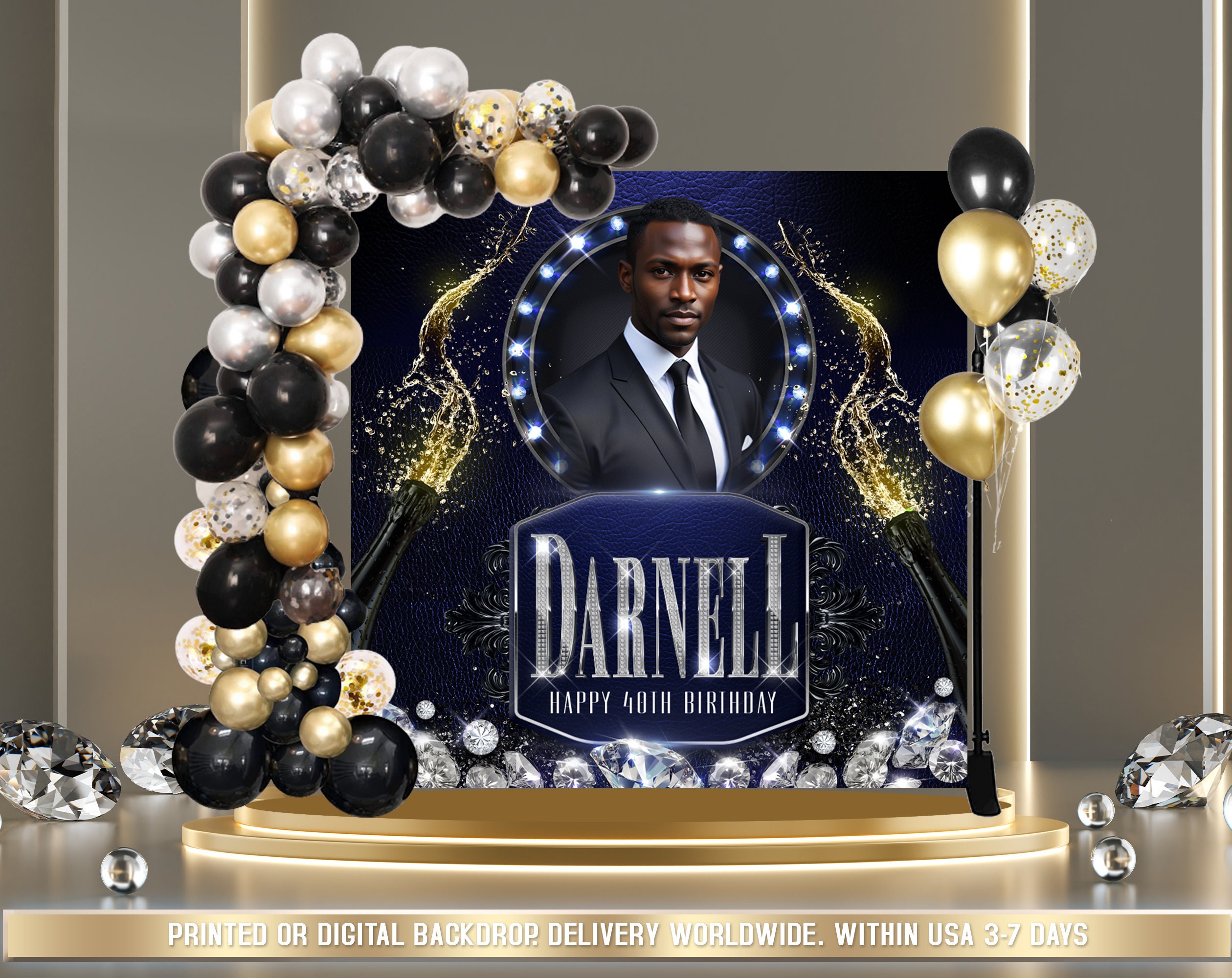 Blue Marble Birthday Backdrop Man's Birthday Background Blue Backdrop ...