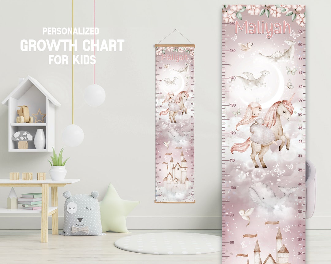 Princes Height Chart With Hanging Frame, Personalized Princess Boy Girl ...