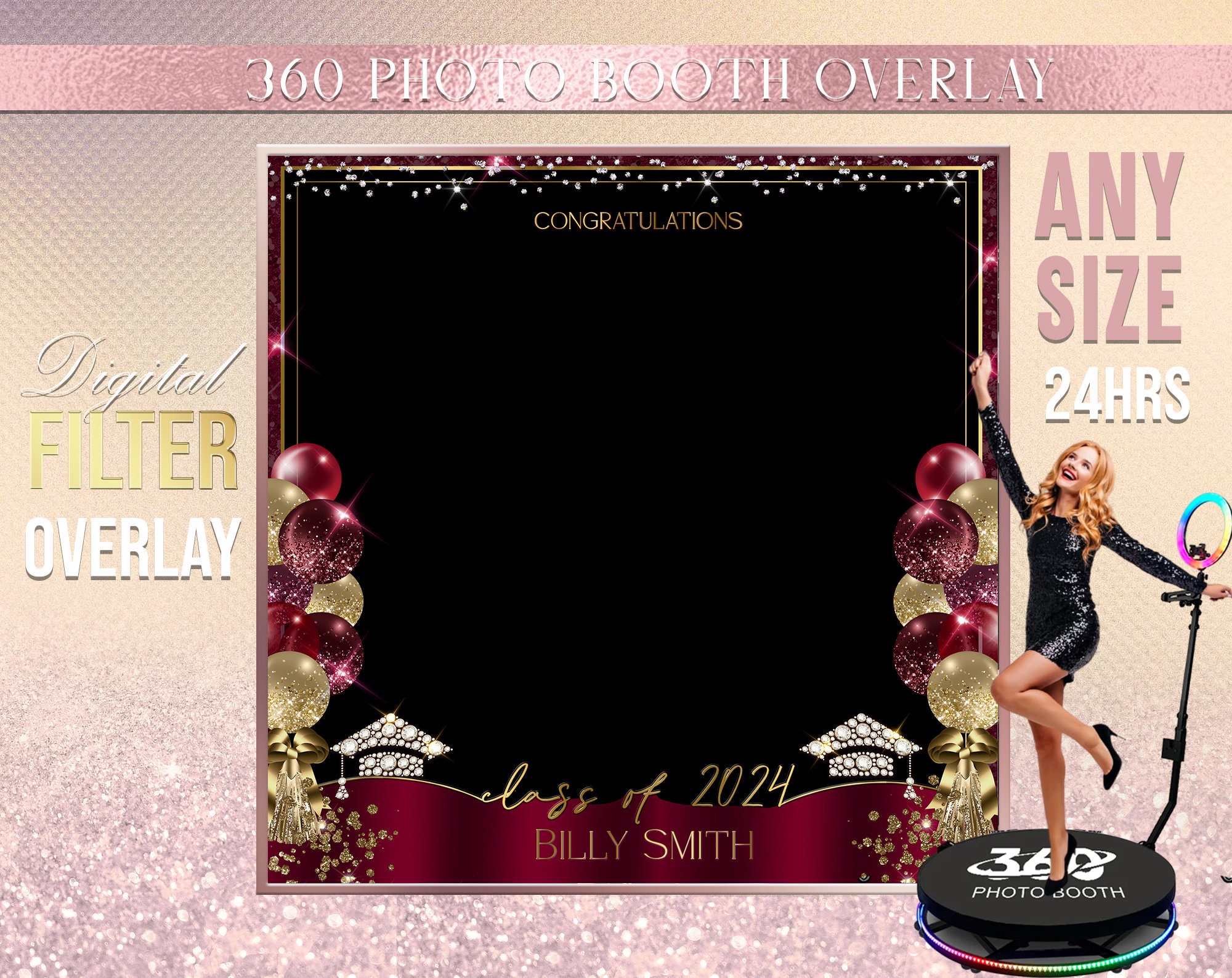 Burgundy Graduation Photo Booth Photo Template Birthday Party Class of ...