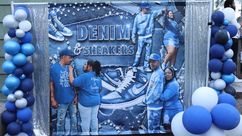 Denim and Diamonds and Sneakers Printed Birthday Backdrop | Denim ...