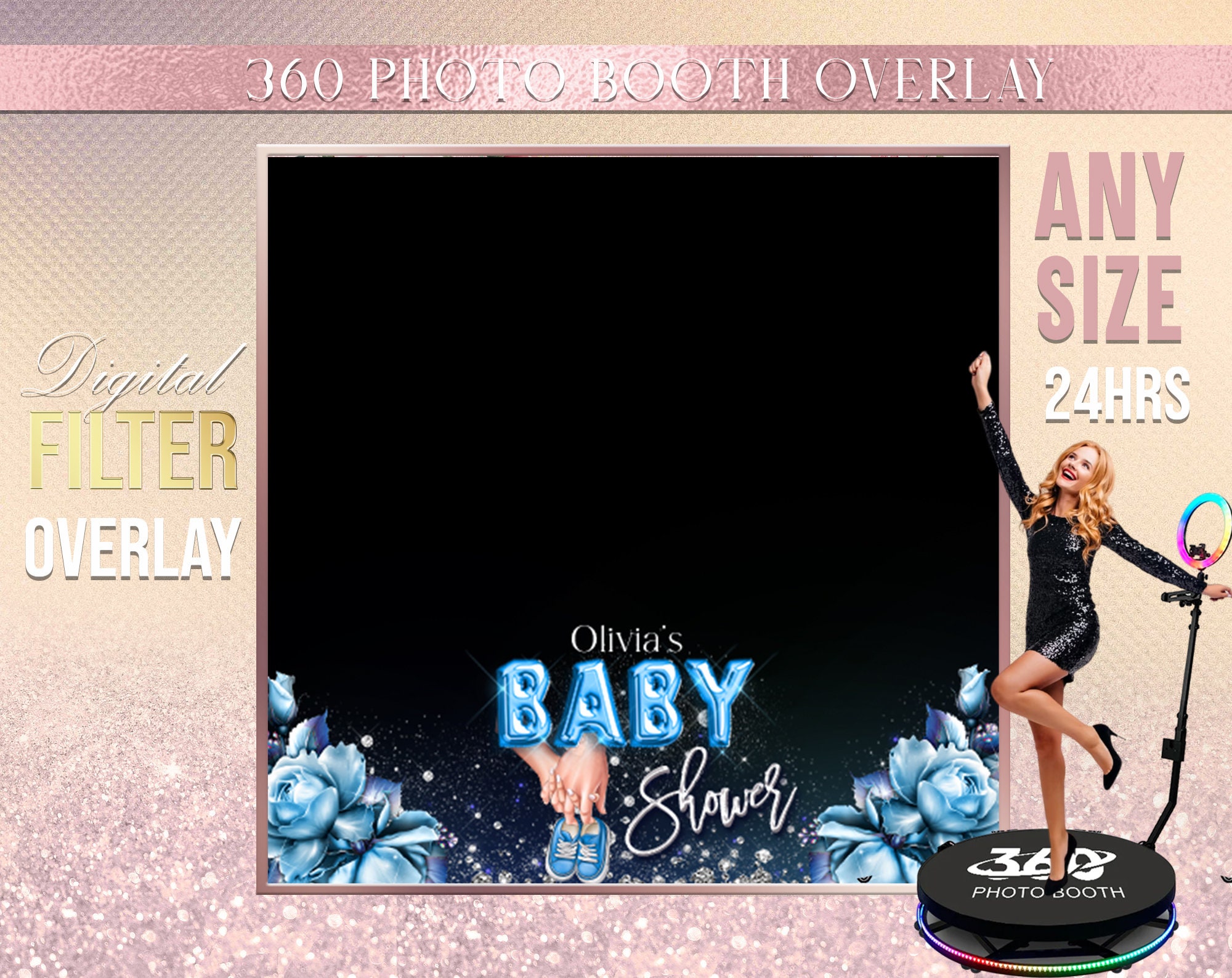 Any Size and Wording - Blue Baby Showers Photo Booth Template, Boy Baby ...
