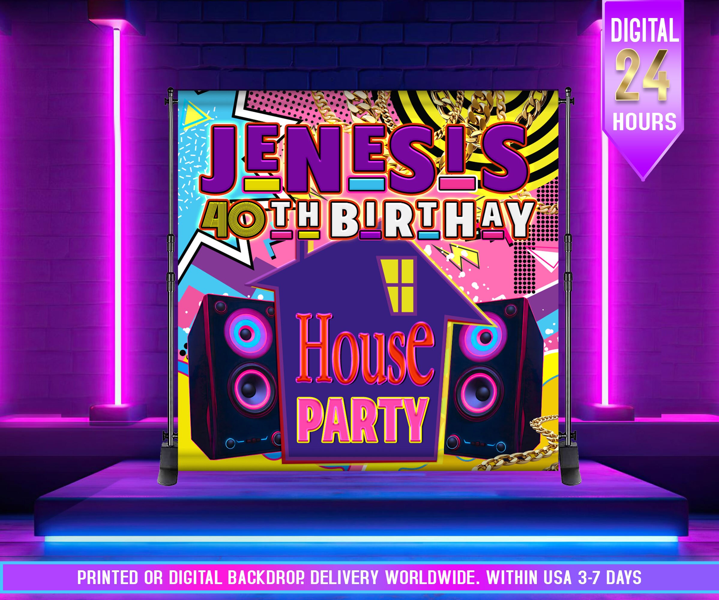 PRINTED or DIGITAL House Party Backdrop 80s 90s Birthday Party Backdrop ...