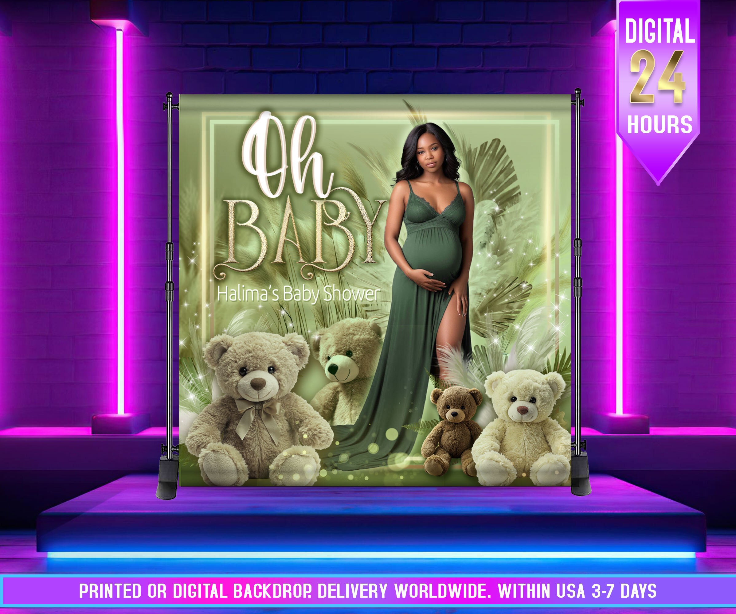 Boho Teddy Bear Baby Shower Backdrop We Can Bearly Wait Banner Bohemian ...