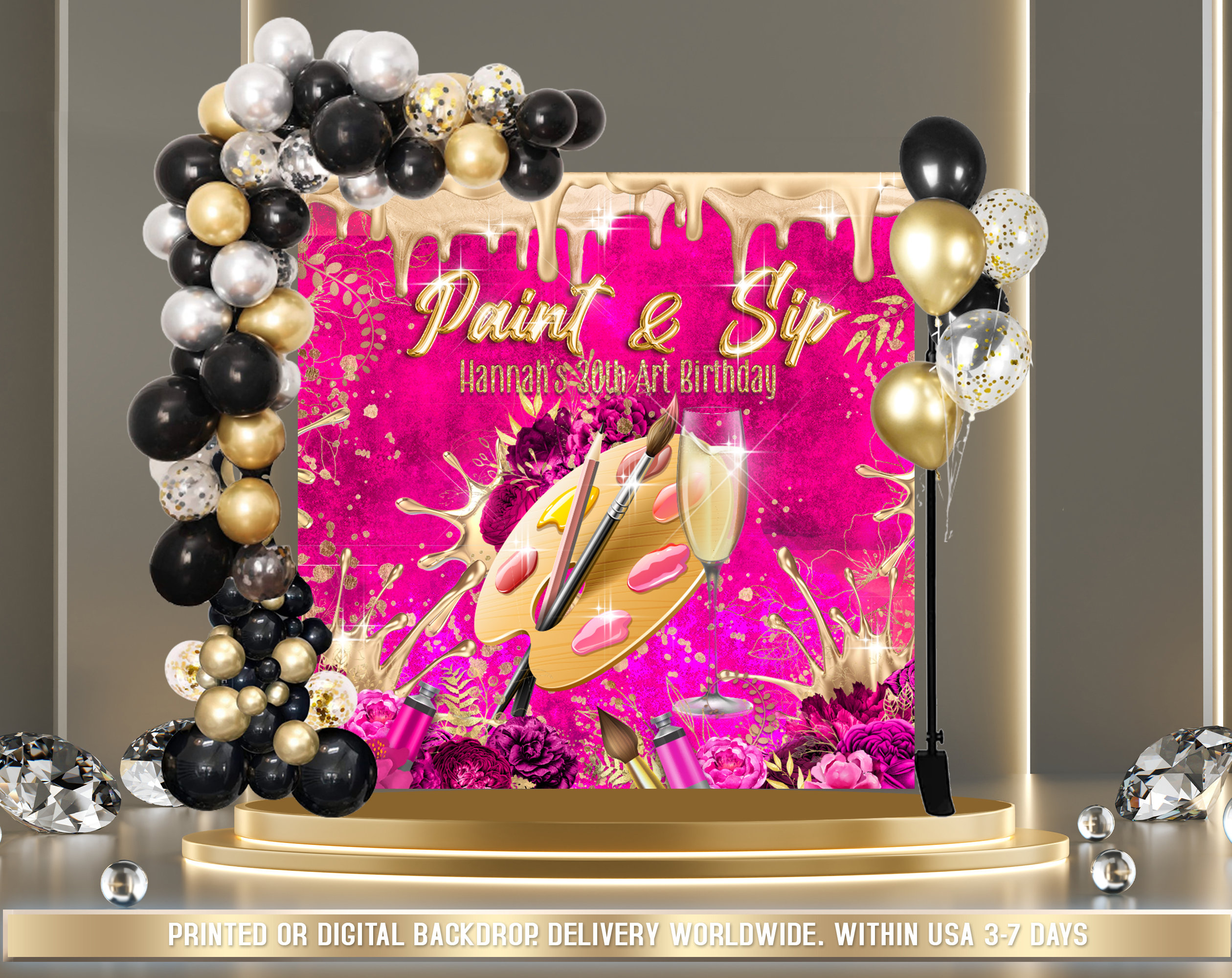 Paint and Sip Backdrop Sip and Paint Backdrop Paint Party Backdrop Wine ...