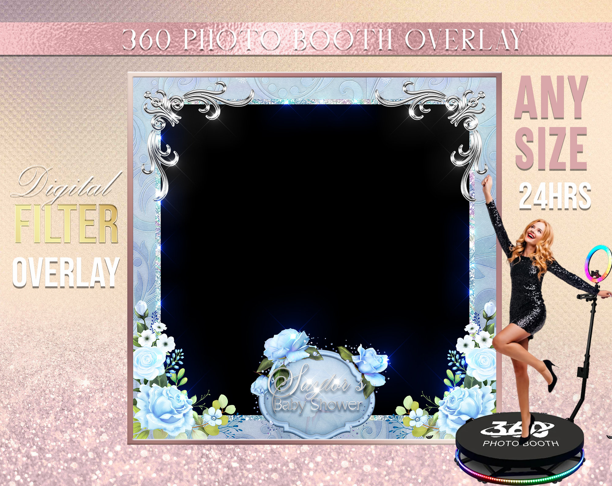 Any Size and Wording Blue Baby Showers Photo Booth Template, Boy Baby ...