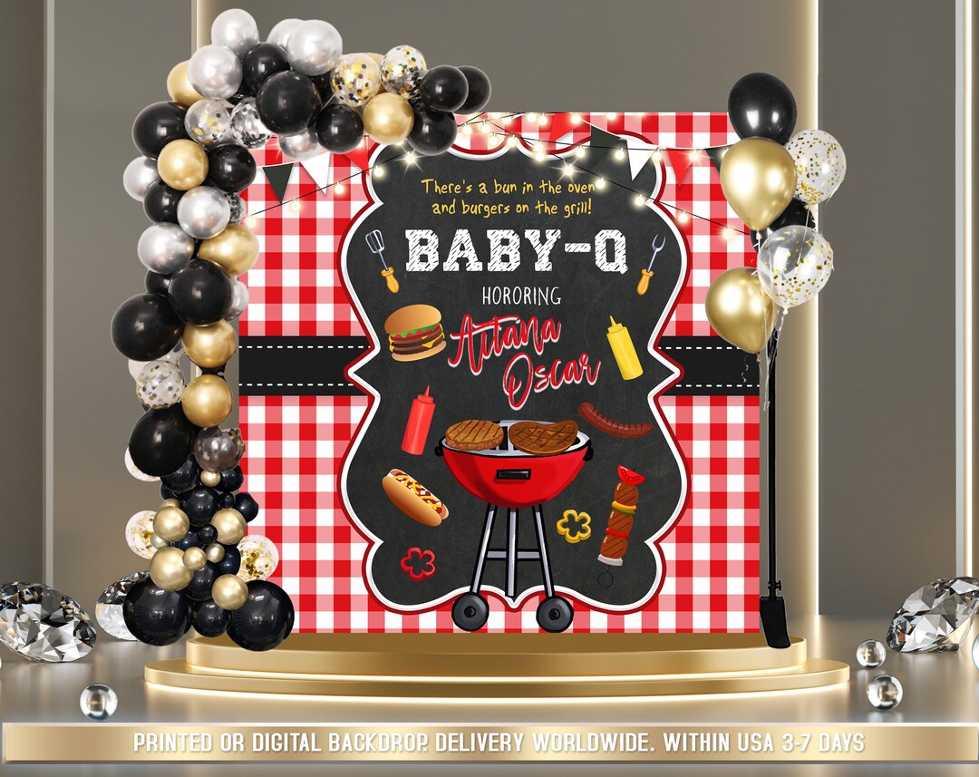 Baby Q Baby Shower Backdrop | Bun in the Oven Backdrop | Coed BBQ Baby ...