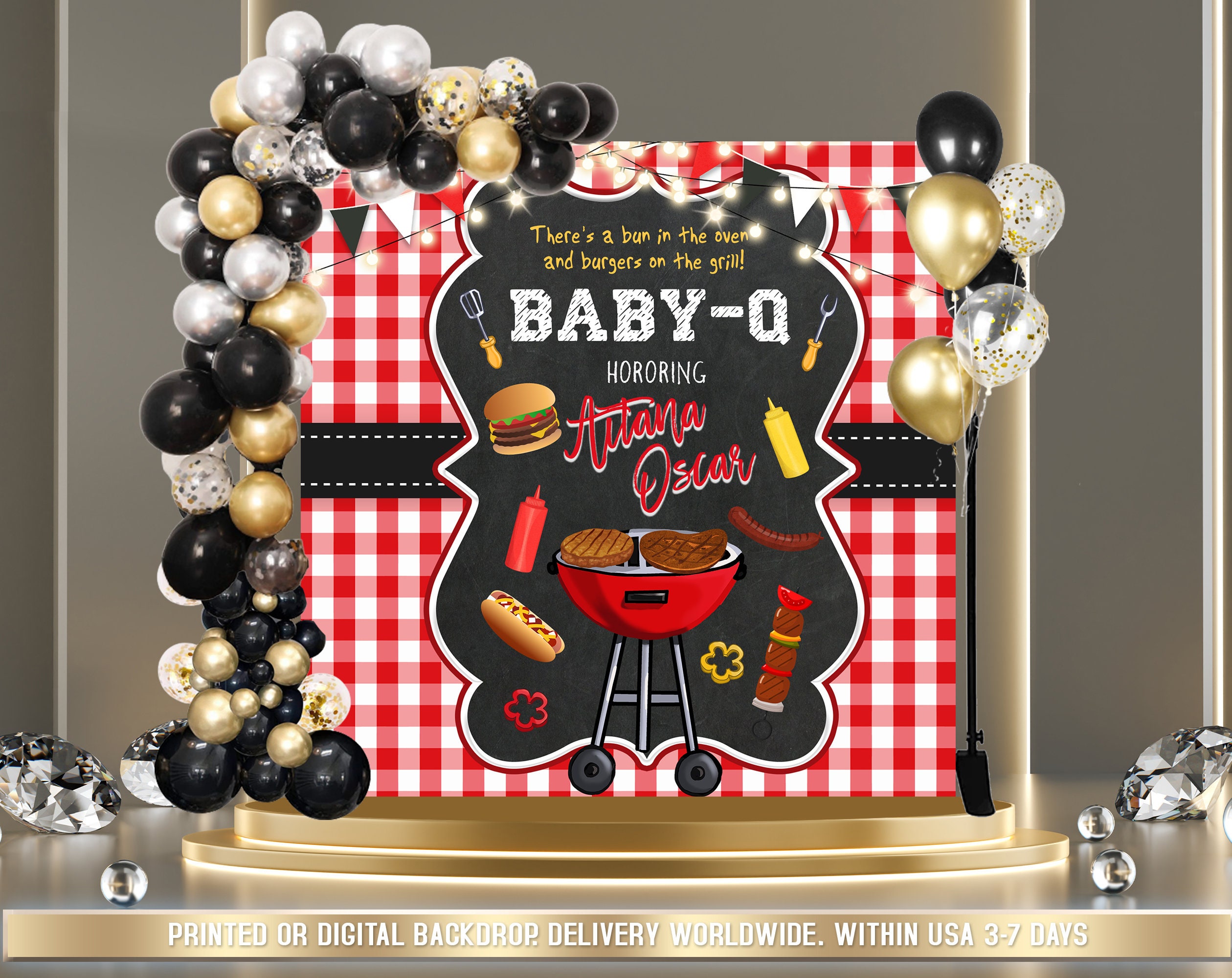 Baby Q Baby Shower Backdrop Bun in the Oven Backdrop Coed BBQ Baby ...