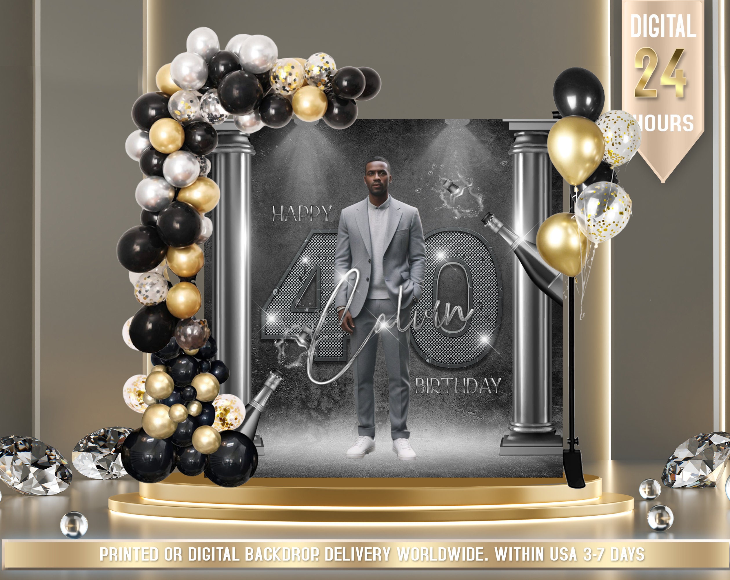 Gray Man's Birthday Backdrop | Grey Background | Elegant Man' Backdrop ...