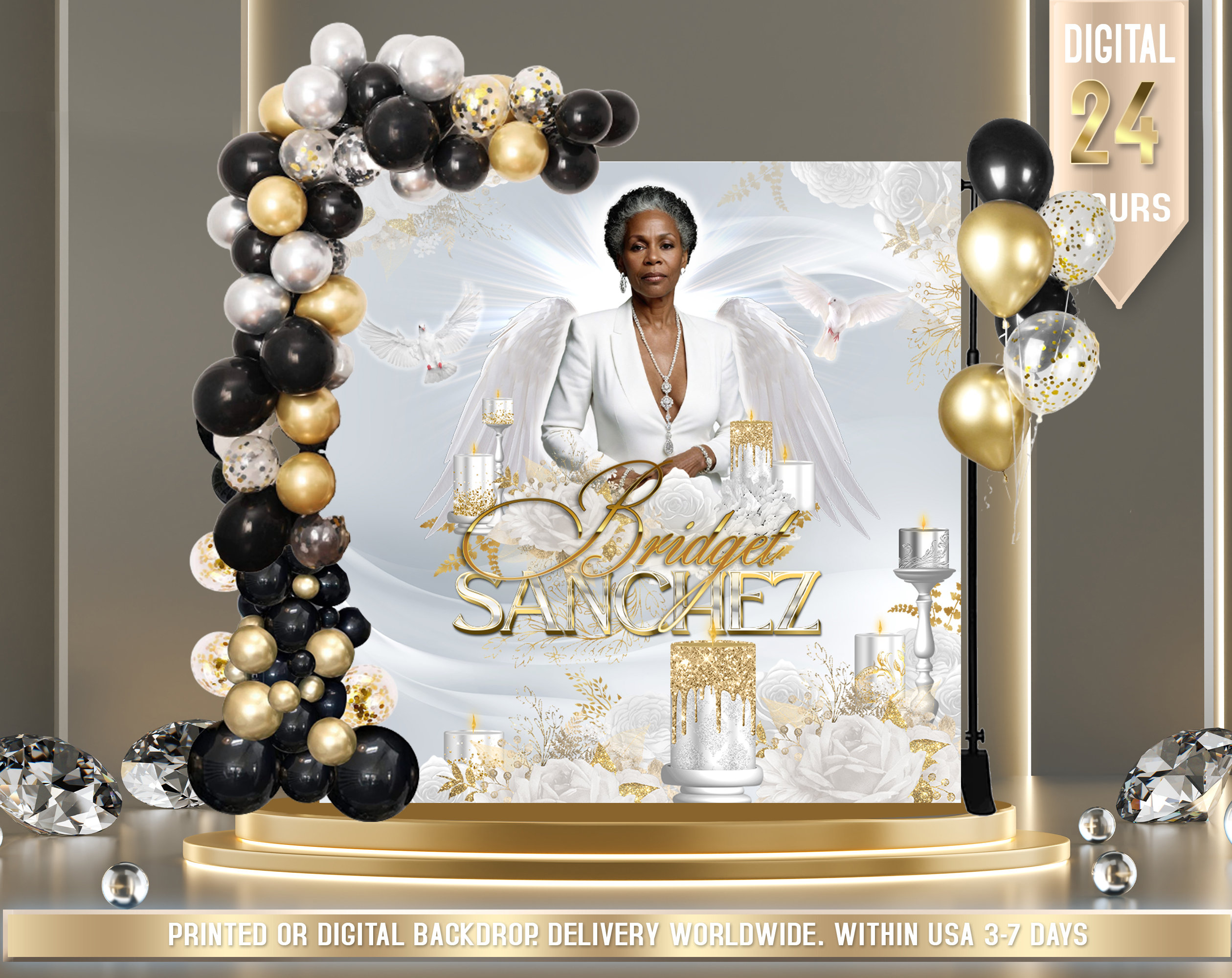 PRINTED or DIGITAL, Blue White Funeral Backdrop, Memorial Backdrop, in ...