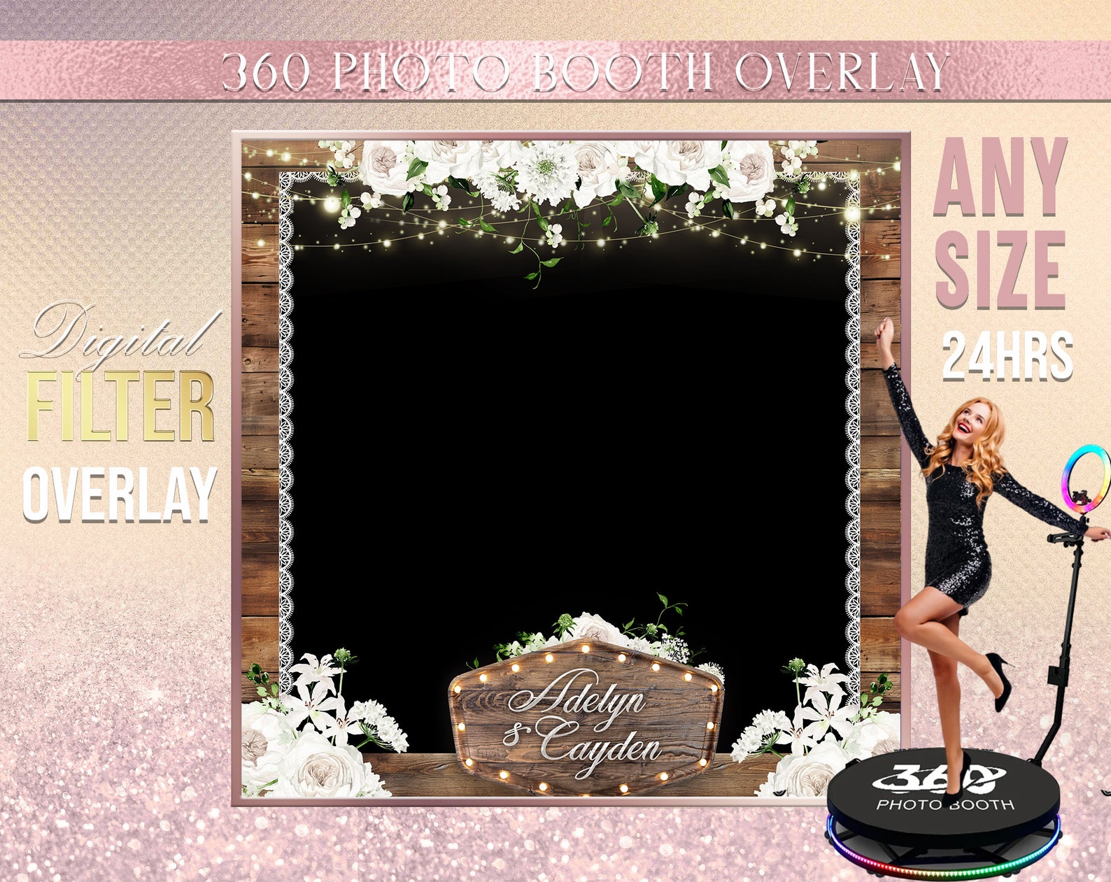 Rustic Wedding Photo Booth Photo Template, Rustic Wedding Overlay Photo ...