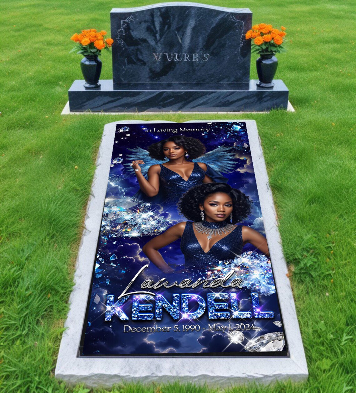 Printed Grave Blanket | Royal Blue Funeral Wrapper | Custom Grave ...