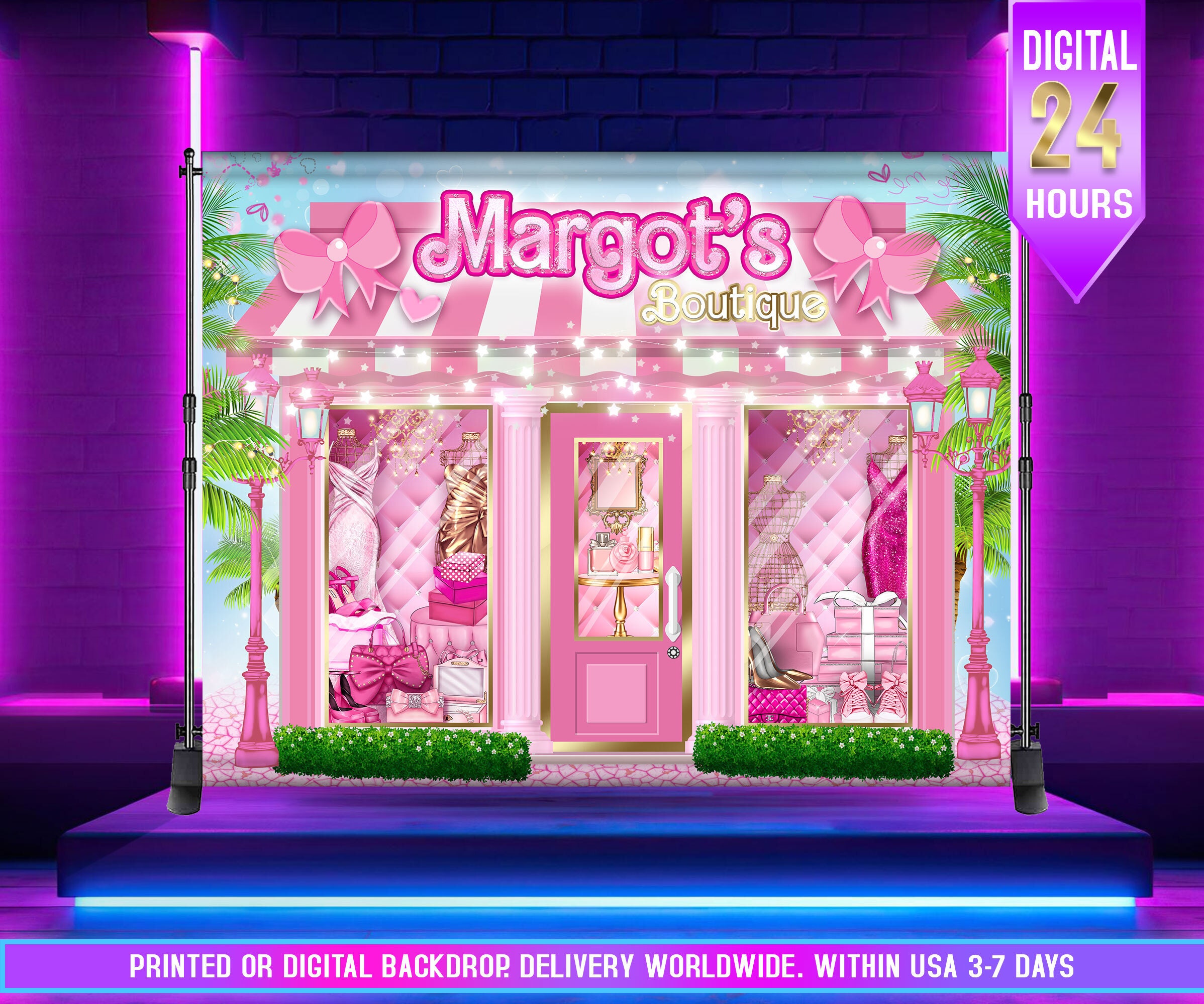 Fashion Store Boutique Storefront Backdrop, Pink Doll Dream House ...