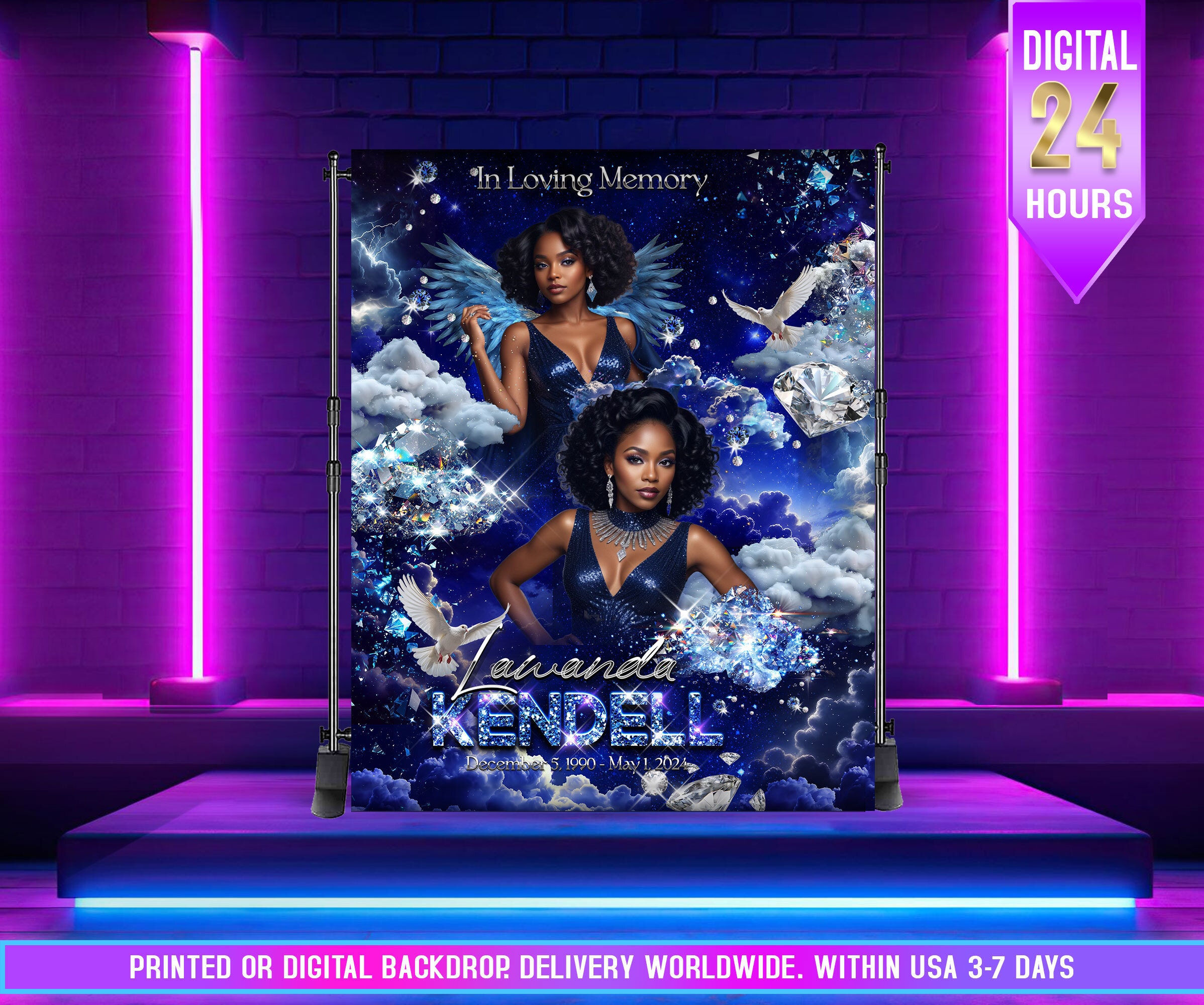 PRINTED or DIGITAL, Blue Heaven Funeral Backdrop, Memorial Backdrop, in ...