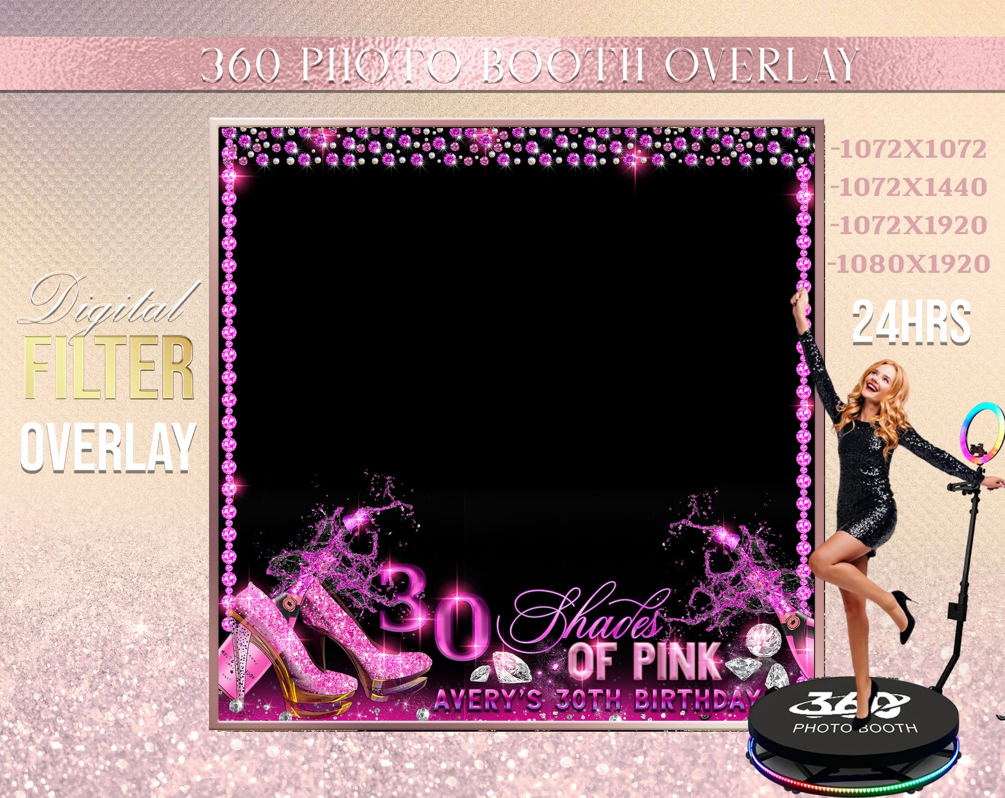 Shades of Pink Pink Photo Booth Hot Pink Photo Template Birthday Party ...