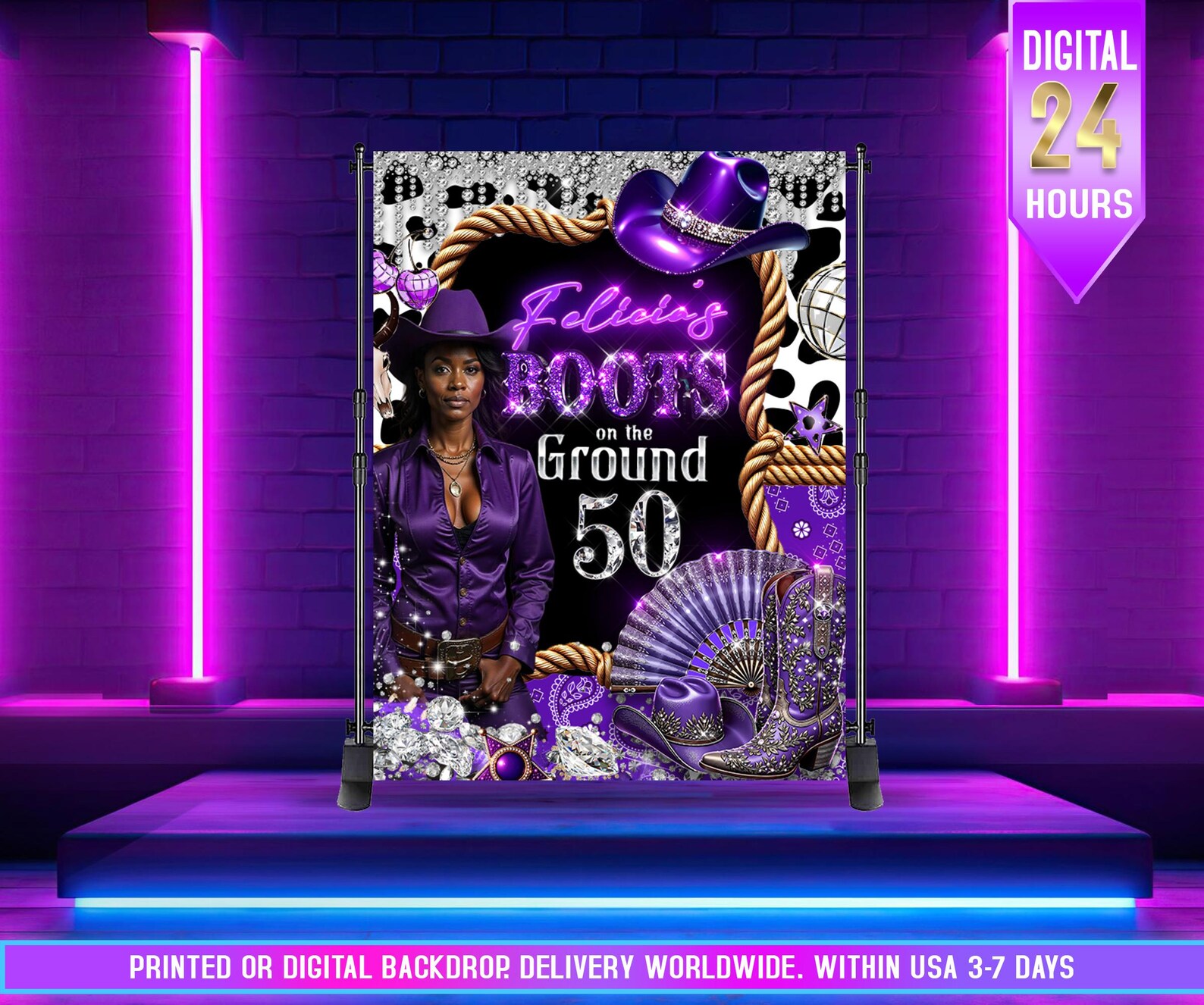 Boots on the Ground Birthday Backdrop| Western Banner| Cowboy Backdrop ...