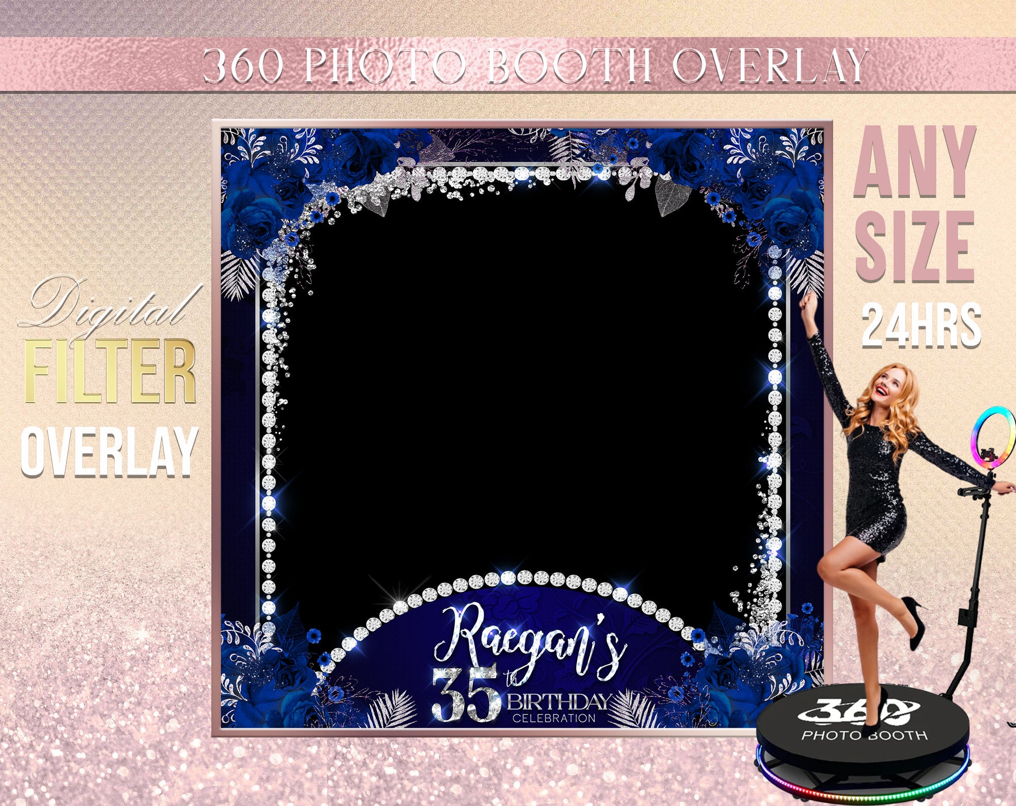 Any Size - Royal Blue Photo Booth Overlay, Blue 360 Photo Booth ...