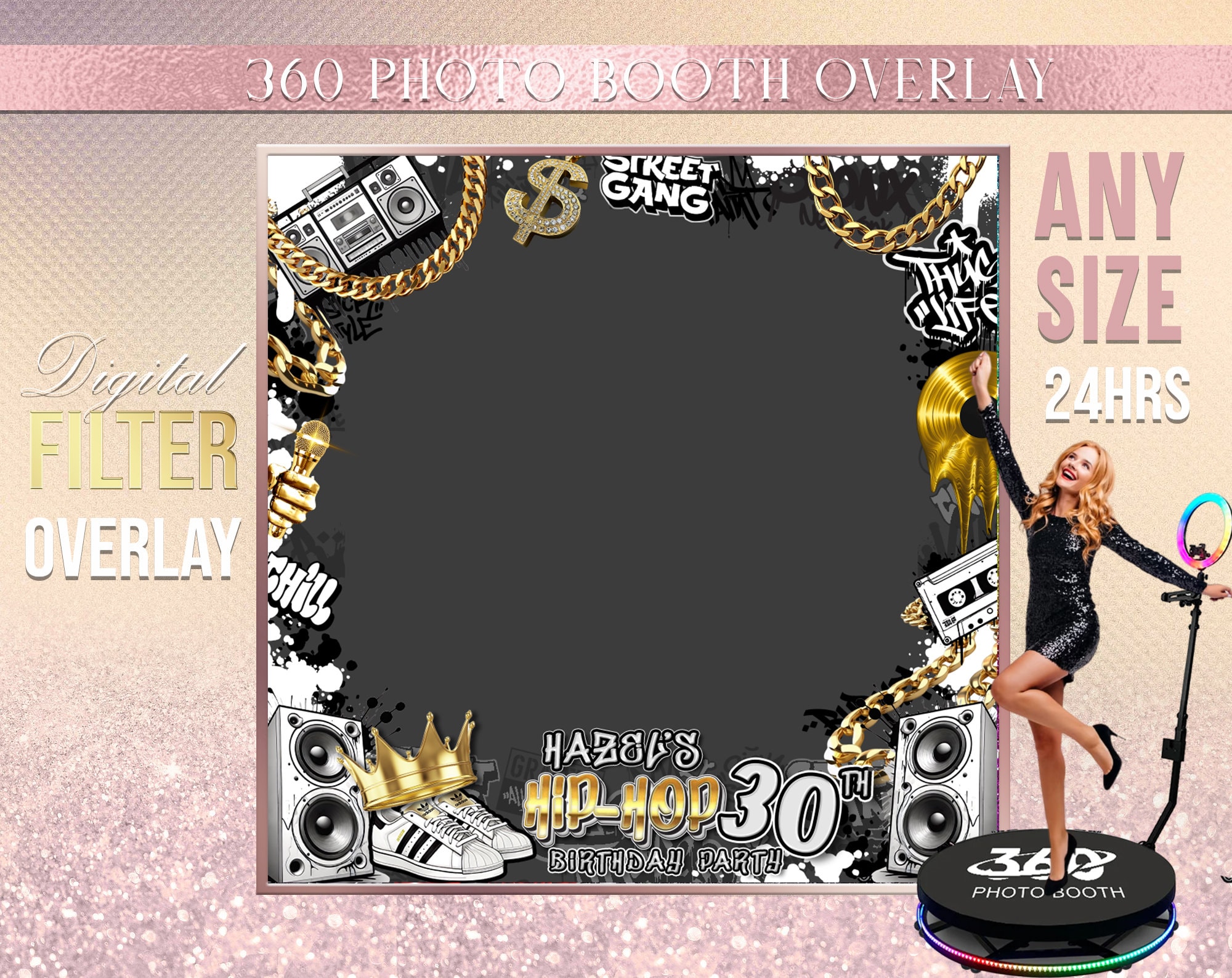 90s 80s Birthday Photo Booth Photo Template, Graffiti Birthday Overlay ...
