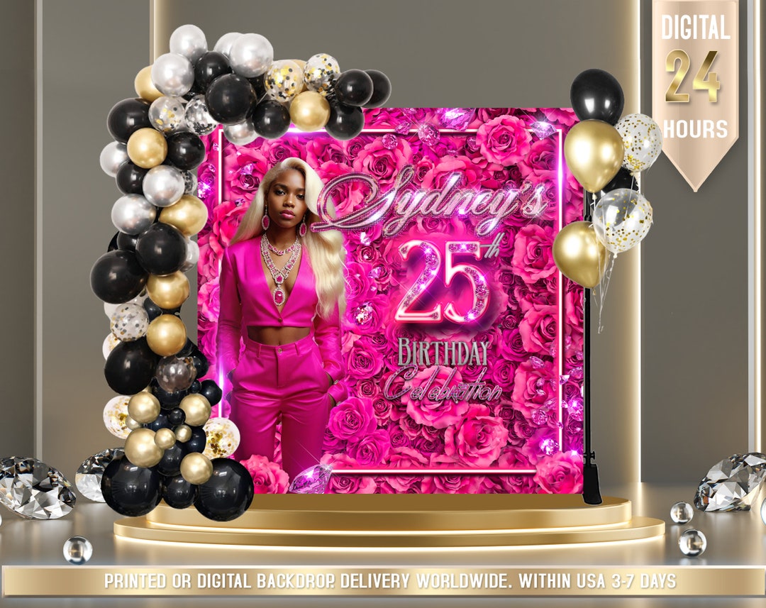 PRINTED or DIGITAL Pink Girly Backdrop | Pink Roses Birthday Backdrop ...