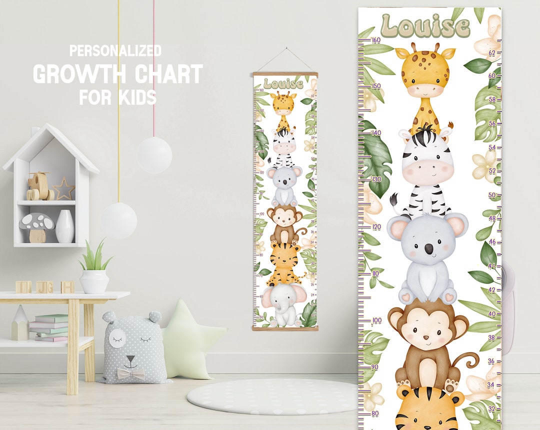 Safari Height Chart With Hanging Frame, Personalized Jungle Boy Girl ...