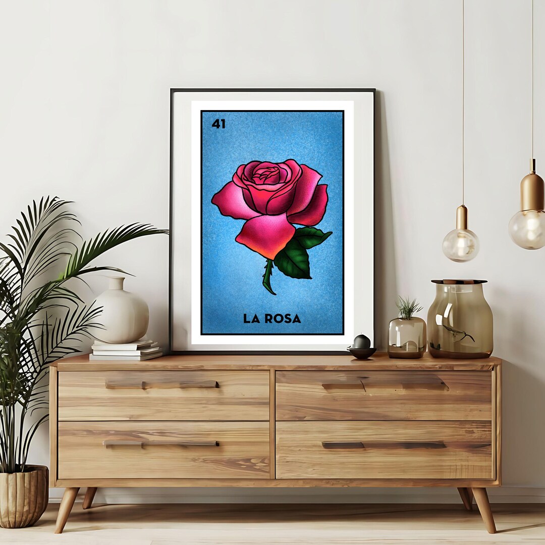 Mailed Printed Only | La Rosa - Rose Loteria Cards | Loteria Hand Drawn ...