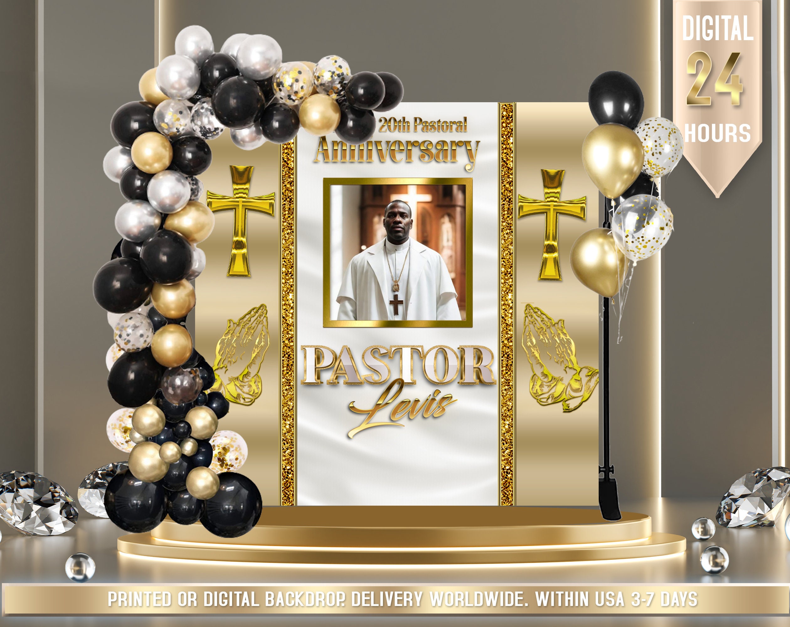 PRINTED or DIGITAL White Gold Pastoral Anniversary Backdrop Church ...